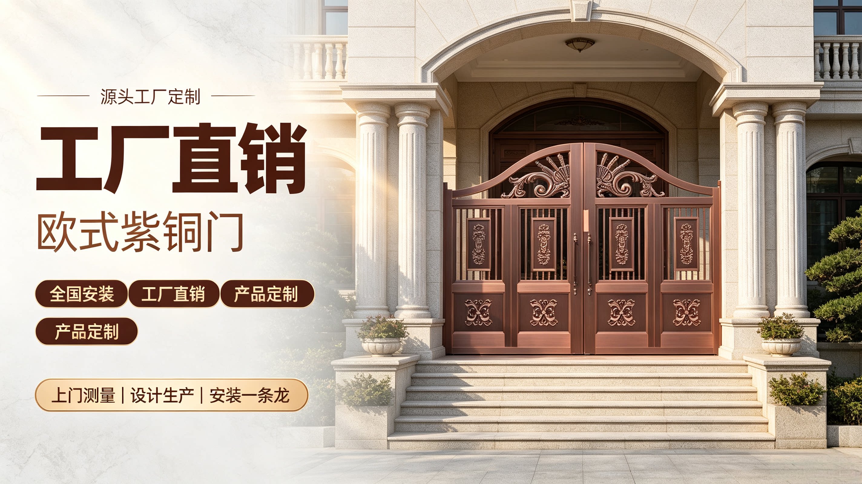 新款高端农村自建房别墅电动庭院门大门八字内开大门紫铜防盗门厂