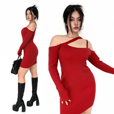 楠哥微胖修身显瘦针织洋装女秋冬大尺码胖mm内搭打底耶诞过年短裙