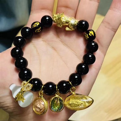 泰国佛牌 龙婆本庙粉水晶貔貅手链 diy手镯 精泰默