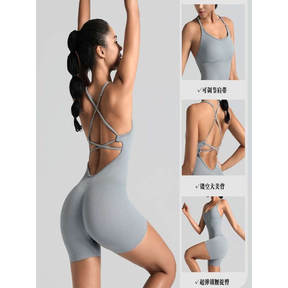 欧美无缝连体瑜伽服户外美背运动内衣蜜桃臀健身服吊带连体紧身衣