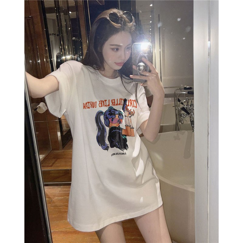 欧货大版下装消失t恤女中长款遮屁股大码胖mm连衣裙高个子宽松盖