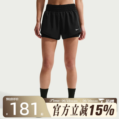 滔搏NIKE耐克女子百搭舒适运动休闲中腰二合一跑步短裤DX6013-013