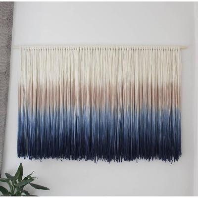 ins北欧波西米亚风 手工编织染色渐变挂毯 家居软装 西湖蓝染色挂