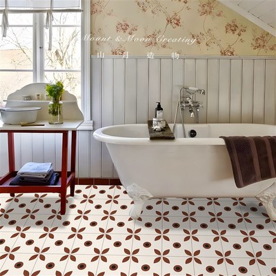 花色pvc底板贴纸自粘地板革仿花砖厨房阳台翻新改造墙贴防水防滑