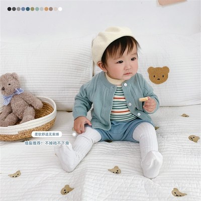 宝宝春秋款连脚袜婴儿弹力高腰护肚百搭坑条打底袜儿童北欧连裤袜