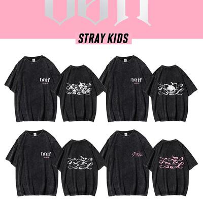 K-POP男团straykids水洗做旧T恤skz新专辑DOIT巡演应援打底衫跨境