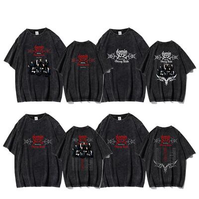 straykids世巡演场会应援水洗T恤2025 ATE跨境双面图街头复古短袖