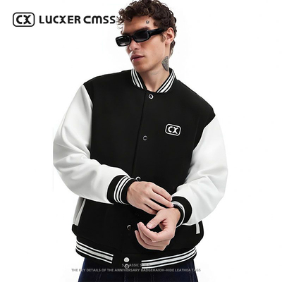 LUKER CMSSLUKER CMSS高街潮牌休闲百搭男女同款宽松PU皮外套