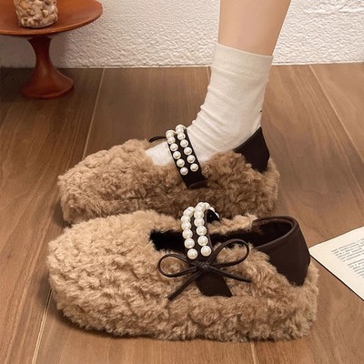 豹纹羊羔毛毛鞋女冬季加绒一脚蹬两穿2025新款仙女风保暖豆豆棉鞋