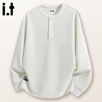 itizzue秋季亨利领长袖T恤男女重磅百搭上衣2025新款内搭打底衫4P