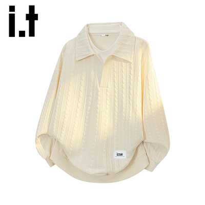 潮牌肌理感假两件宽松长袖T恤男