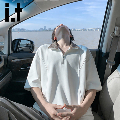 itizzue复古半拉链休闲运动短袖