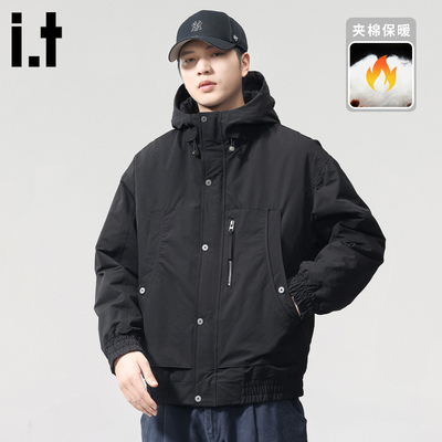 itizzue加厚保暖棉服连帽外套男