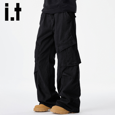 潮牌复古垂感设计弯刀直筒裤