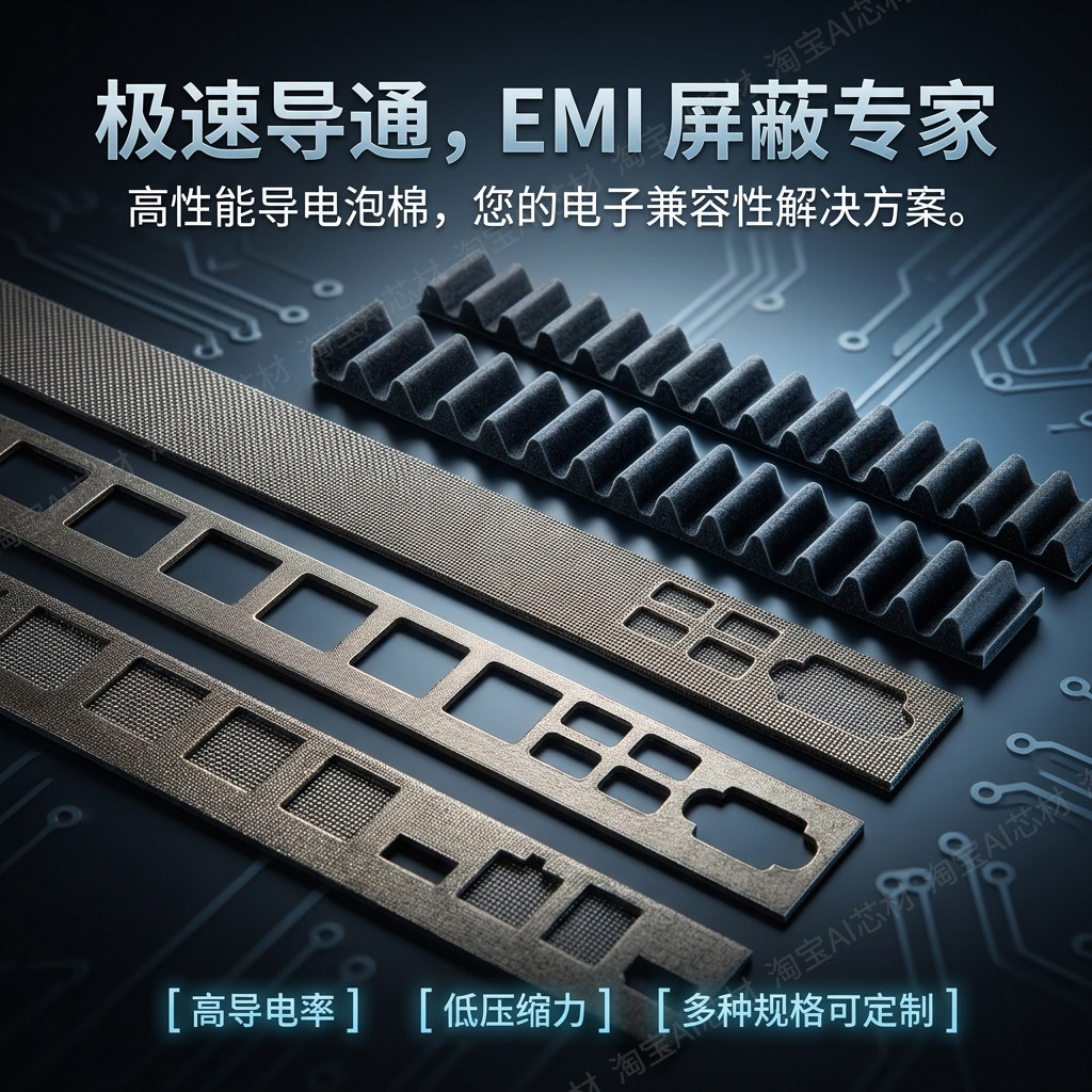 定制可背胶自粘EMI导电泡棉条导电棉填充减震导电海绵异形导电布