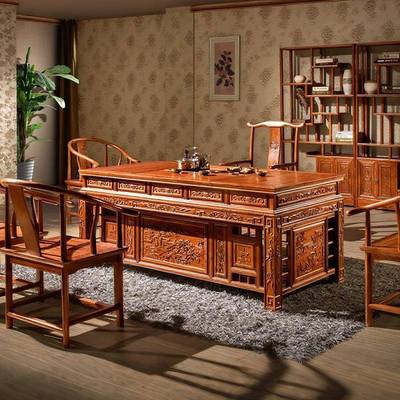 实木茶桌椅组合新中式办公室功夫宰相大泡茶台家用彷古禅意喝茶几