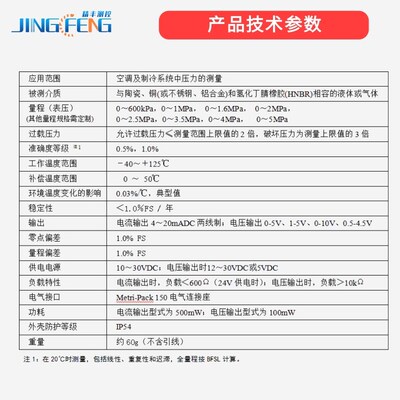 精丰测控空调制冷陶瓷压力传感器7/16内螺纹带顶针变送器0.5~4.5V