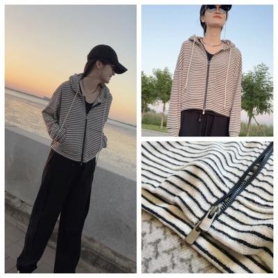 INFINITE COASTLINE/无垠海岸春晓12550毛巾感条纹开衫