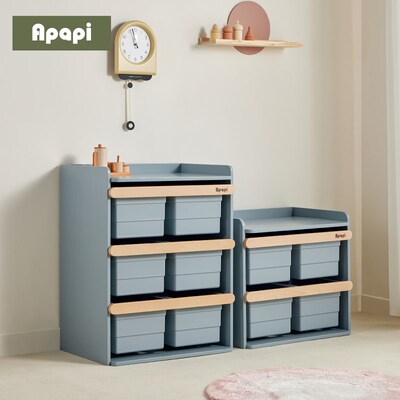 Apapi儿童玩具收纳架全实木喂养台收纳柜宝宝置物整理箱储物架