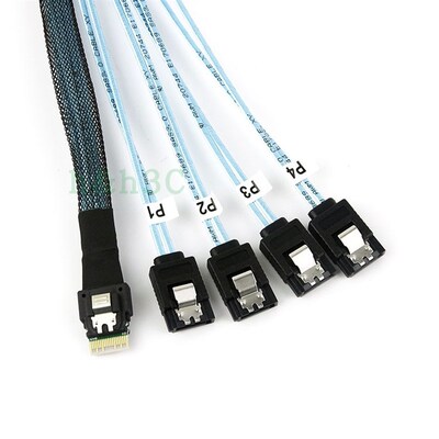 0.5米Sldim SAS4.0 SFF8654转SATA3阵列卡1分4MINI SAS线38P-4*7P