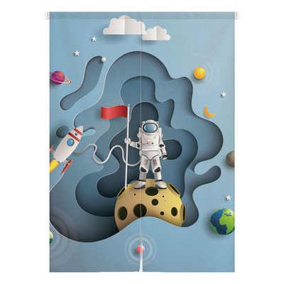 卡通航天门帘家用儿童卧室隔断帘卫生间挡风布帘免打孔安装小帘子