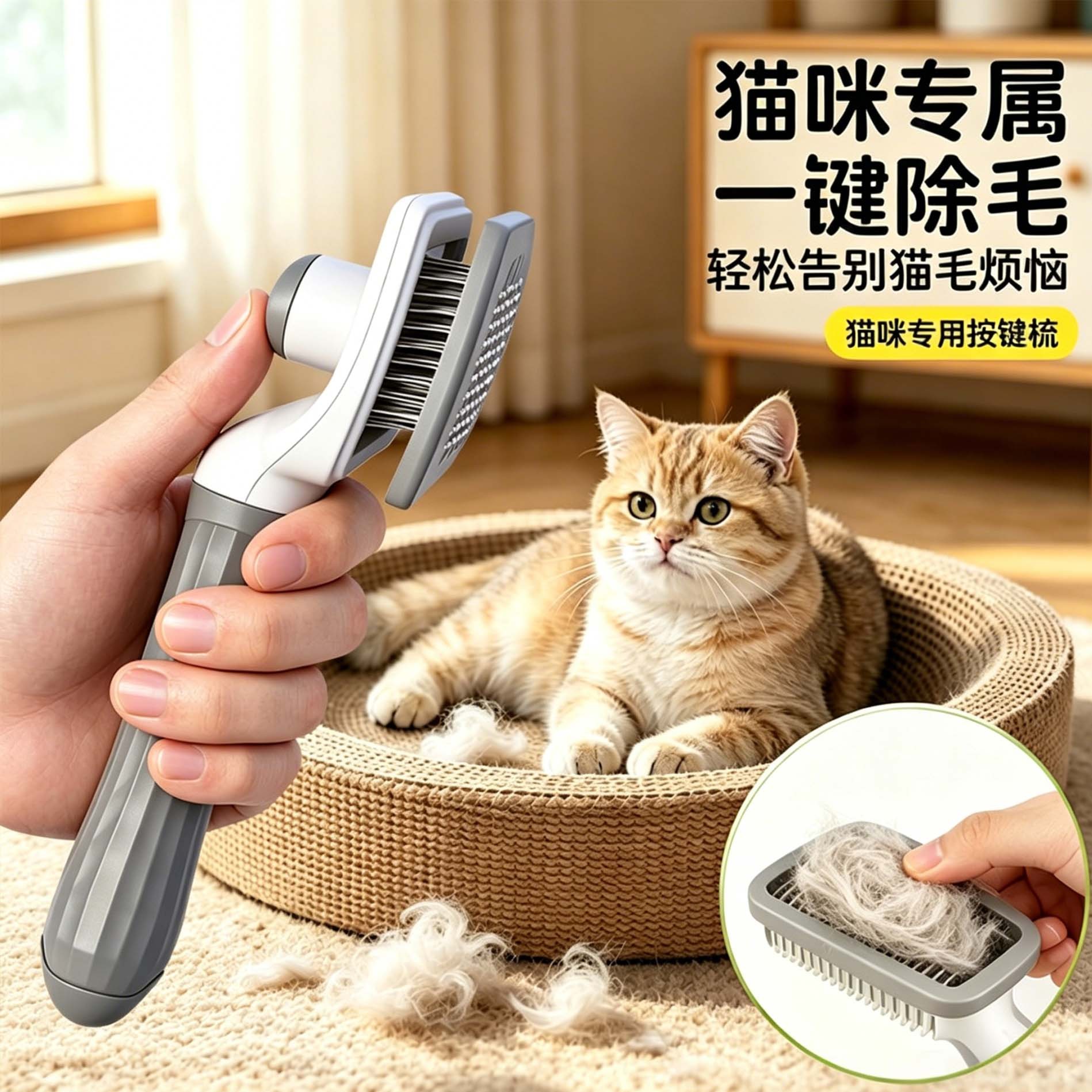 宠物梳子猫狗通用一键除毛去浮毛神器软毛不伤宠多功能排梳按摩梳
