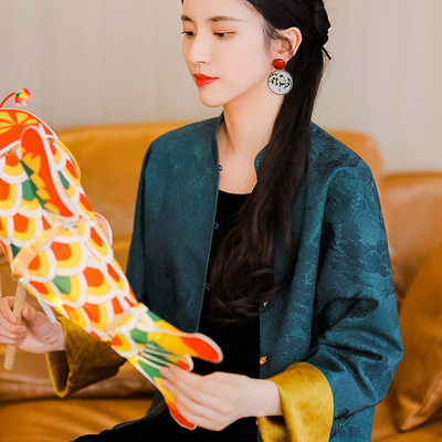 复古日记“兰亭序”古法彩通正绢金龟双面穿国风外套251W5540