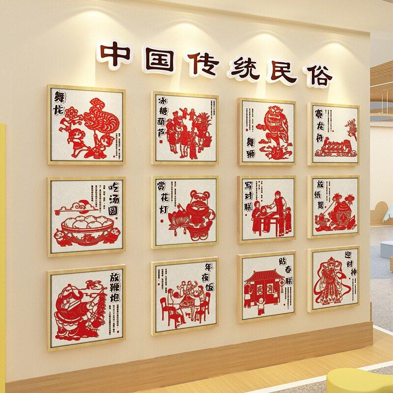 幼儿园环创中国传统民俗文化主题墙面贴装饰材料成品走廊楼梯布置
