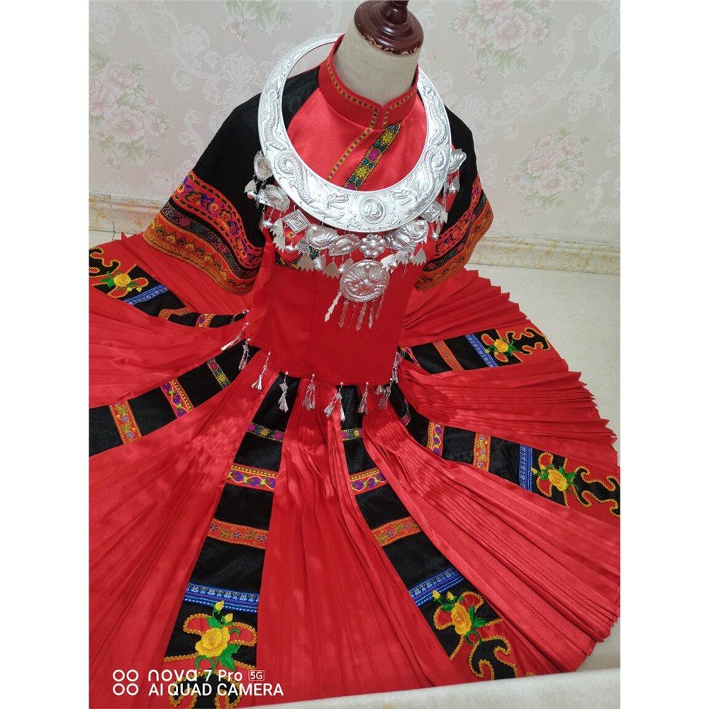 苗族一抹红舞蹈服装表演服演出服舞台服装 第八届荷花奖 大红苗族