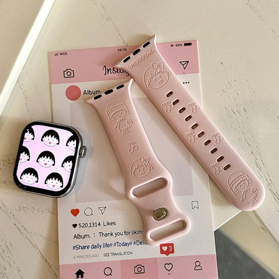 樱桃小丸子适用苹果手表表带iwatchs11/10/9硅胶Apple/Ultra粉SE