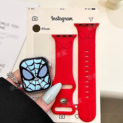 蜘蛛侠蛛网适用iwatchs11简约10苹果手表表带硅胶7ApplewatchS9/8