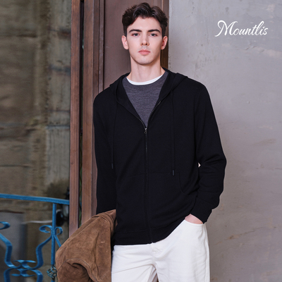 Mountlis带帽双提拉链男开衫
