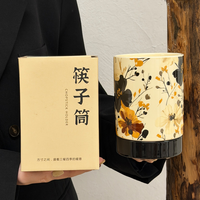 复古繁花陶瓷筷子筒沥水防霉收纳盒家用高档新款筷子桶厨房置物架