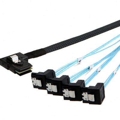 全新MINI SAS sff-8087左弯转4口SATA 7P母90度服务器 高速连接线