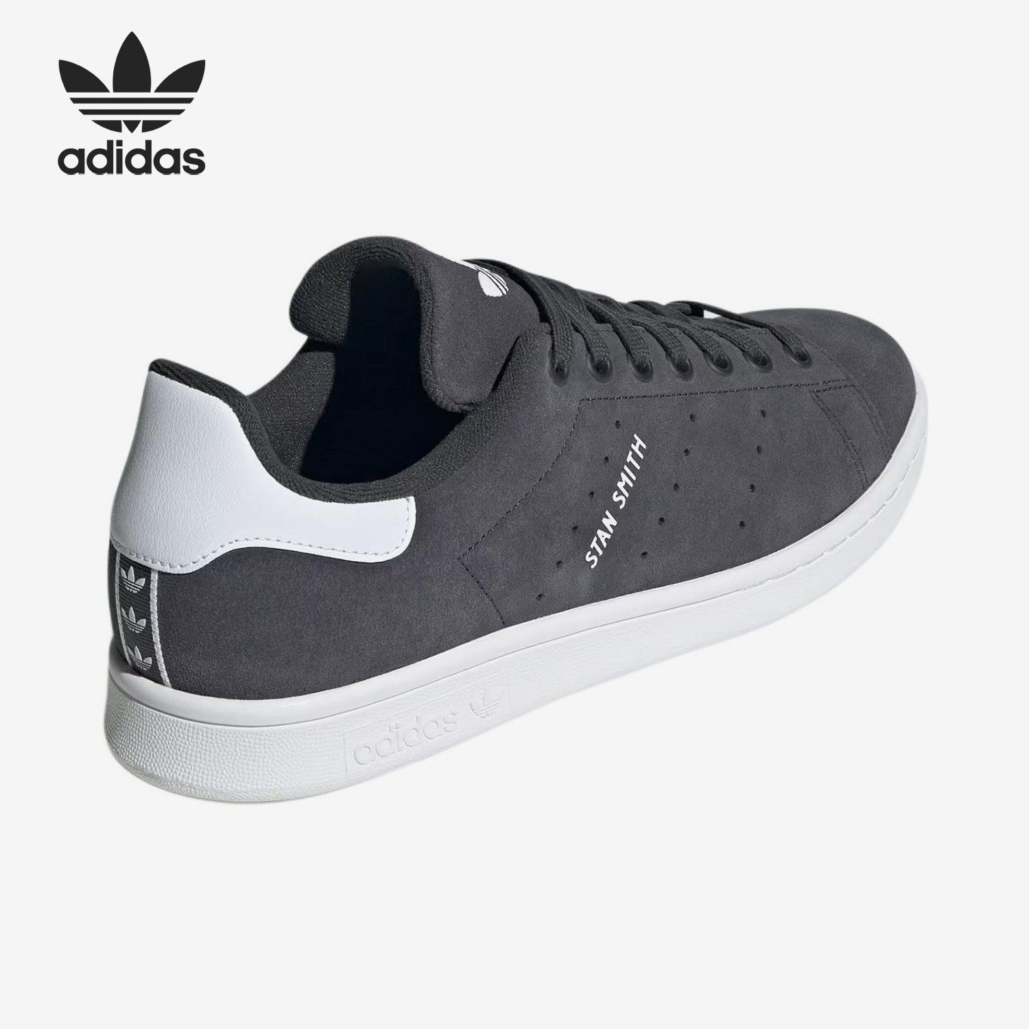 Adidas/阿迪达斯官方正品三叶草STANSMITH绒面革男黑色板鞋IG9389