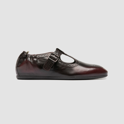 OFFICINE CREATIVE抽褶丁字带做旧布洛克玛丽珍鞋 Fontriers 103