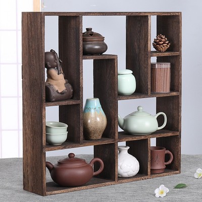 实木茶杯架子多宝阁博古架紫砂茶壶架收纳置物展示架茶道墙壁挂墙