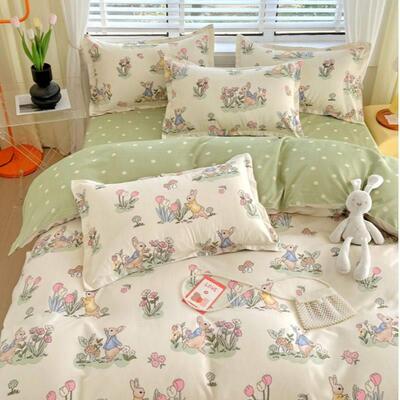 四季四件1套非全棉水学洗棉00加厚舍被套11211床单生宿三件套被罩