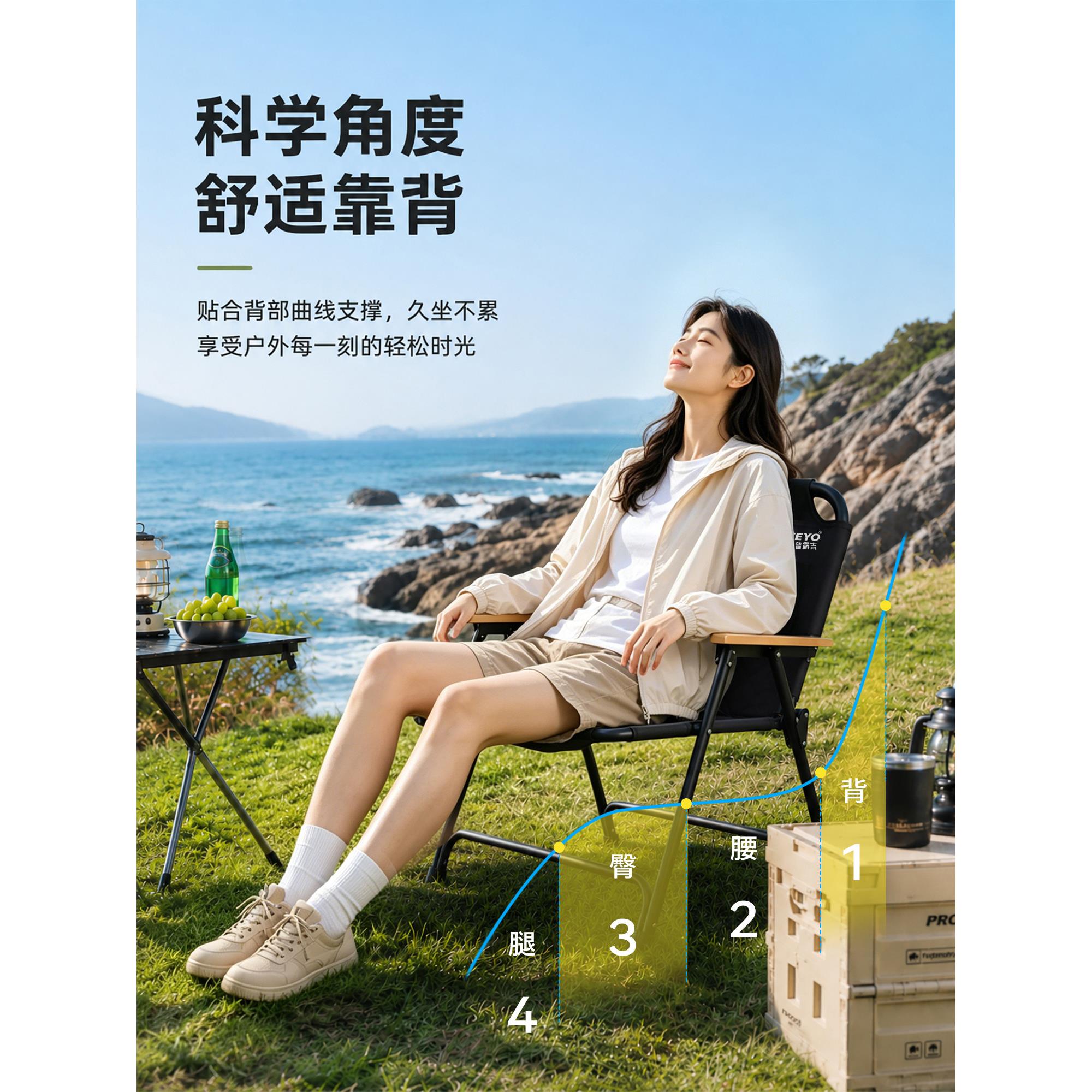 projeeyo普露躺椅折叠户叠外营椅子克米露特折吉凳B37-007便携阳