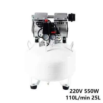 220V550W110L/min25L小型静音无油空气压缩机专业牙科气泵一对
