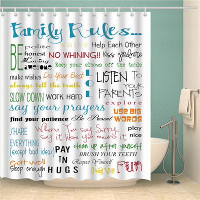 家规浴帘防水布洗澡帘儿童家庭规则英文fil