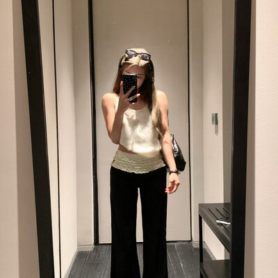 留下 1992 芭蕾风显瘦褶皱花边西裤高级感垂坠低腰微喇阔腿裤长裤