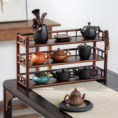 桌面博古架中式茶叶茶具收纳架办公室实木茶杯置物架紫砂壶摆放架