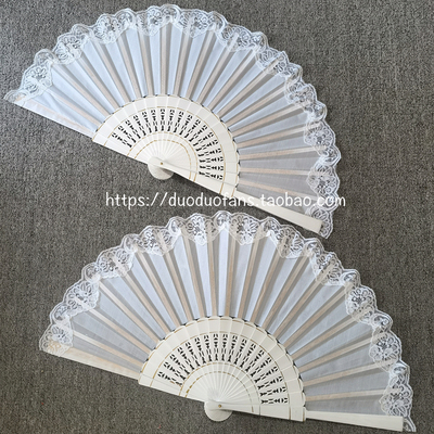 Anita蕾丝扇子大尺寸折扇西班牙扇蕾丝扇30厘米白色蕾丝舞蹈扇子