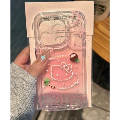 椰树凯蒂猫适用苹果iPhone16e手机壳新款15promax卡通14透明13/12mini软硅胶少女xr全包x防摔7/8plus可爱外壳