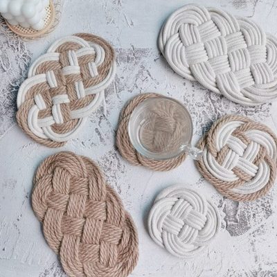 棉＋麻丨纯麻棉线手工编织圆垫自然风原材隔热垫美食配景拍摄道具