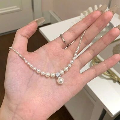 法式珍珠轻奢锁骨链女小众新款