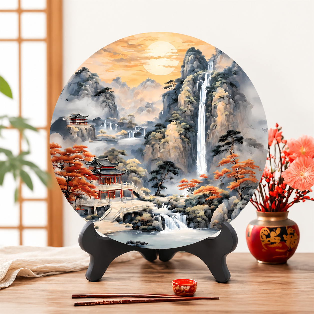 新中式鸿运山水装饰摆件客厅玄关桌面招财摆台乔迁礼物