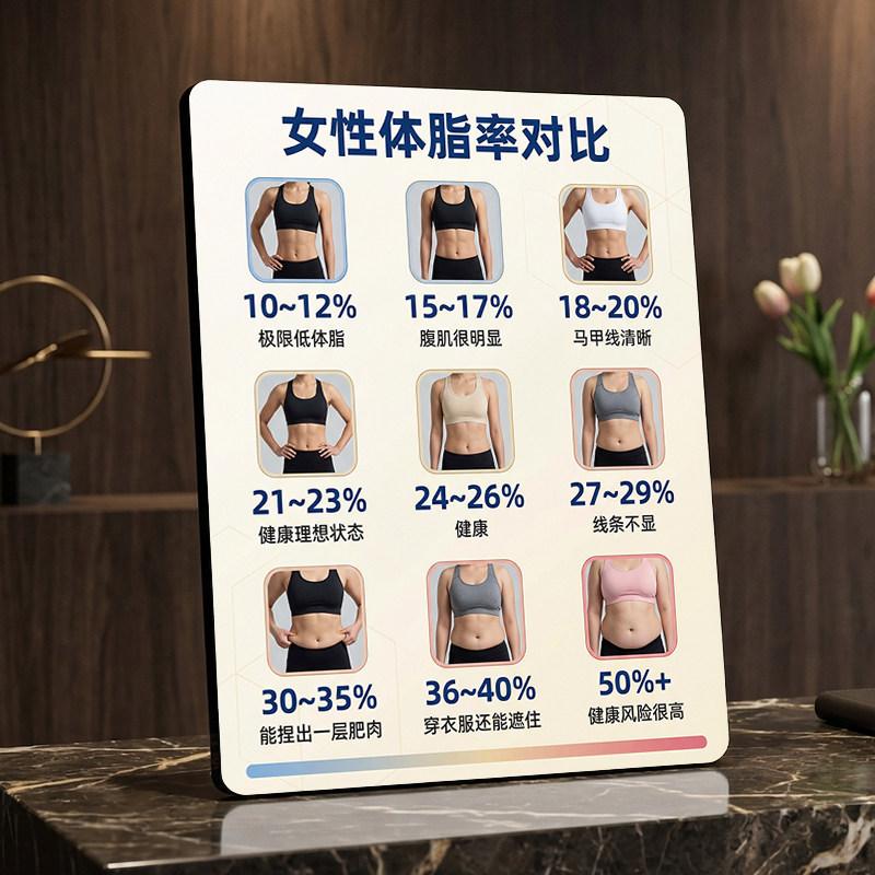 女性体脂率对比图装饰摆件健身房健身工作室桌面励志摆台
