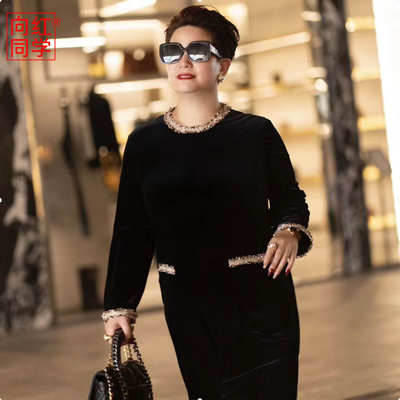 向红同学大富婆2026巨好看大码女装法式轻奢小香风长袖连衣裙0336